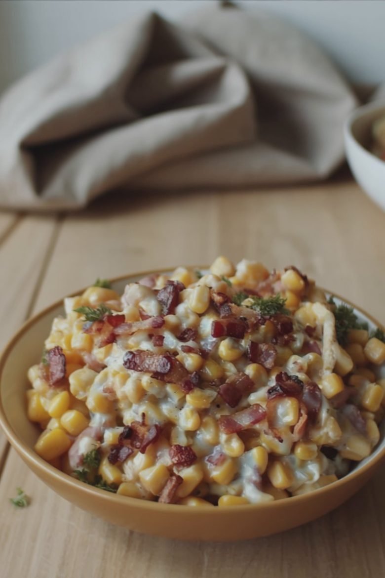 Easy Slow Cooker Cheddar Corn with Bacon Recipe