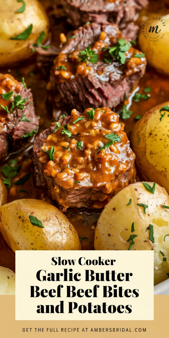 Easy Slow Cooker Garlic Butter Beef Bites and Potatoes
